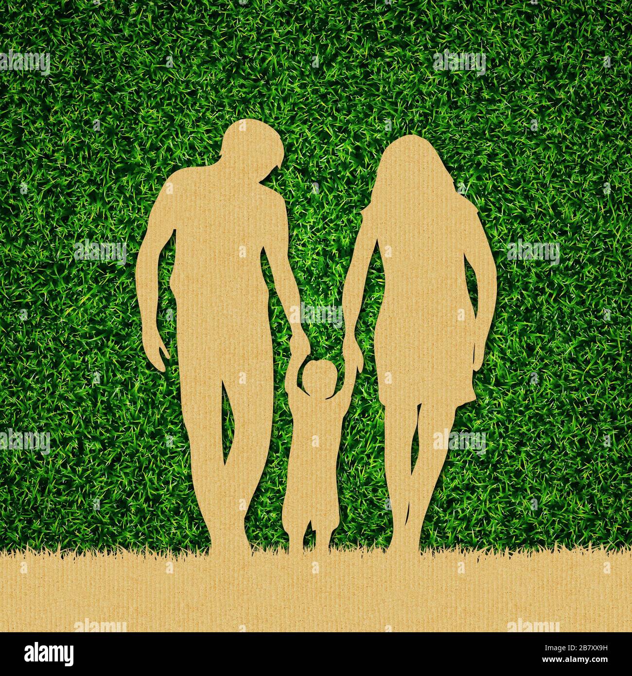 Family concept illustration with cardboard cut out on grass Stock Photo ...