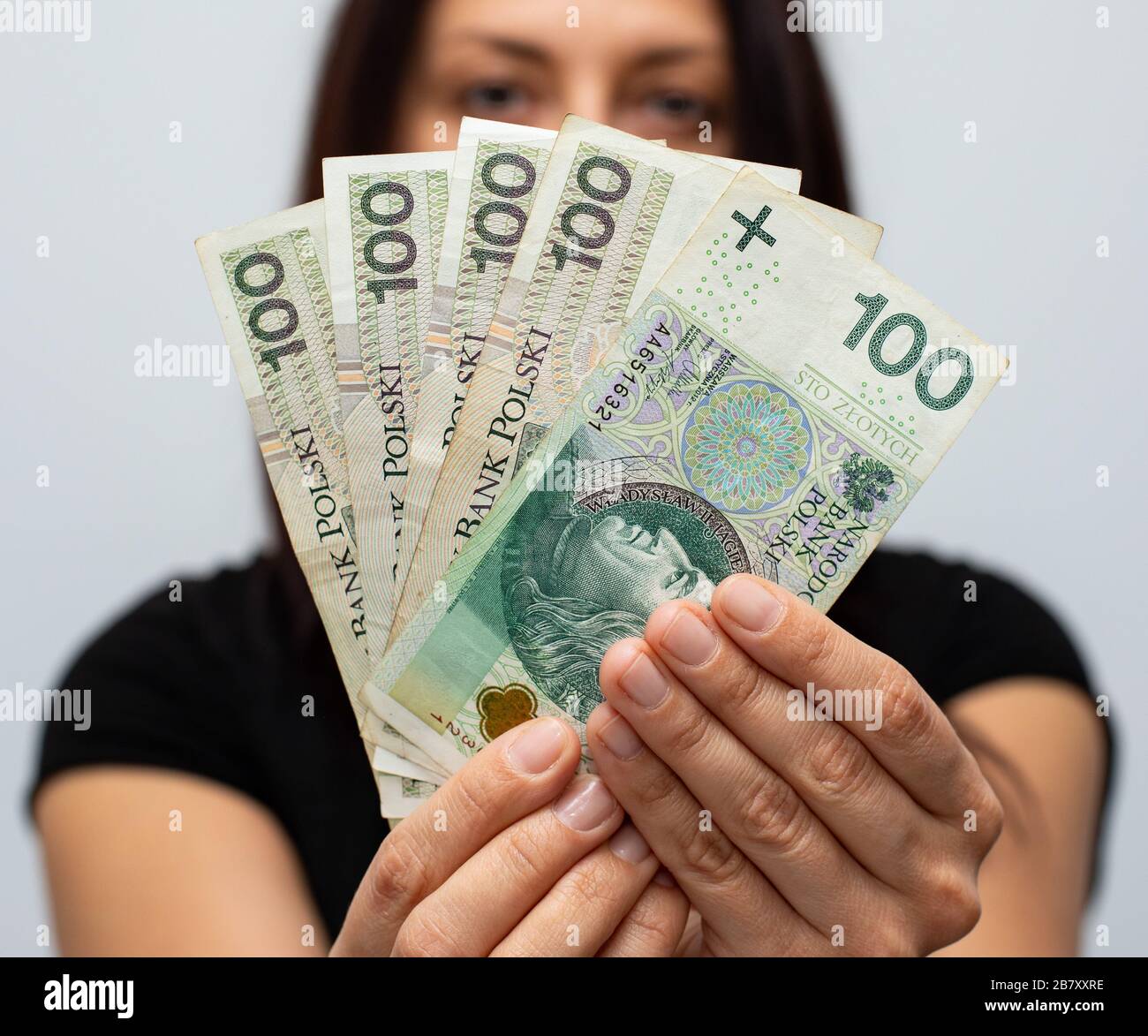 close up of one banknote with a face value of PLN 100 Polish money ...
