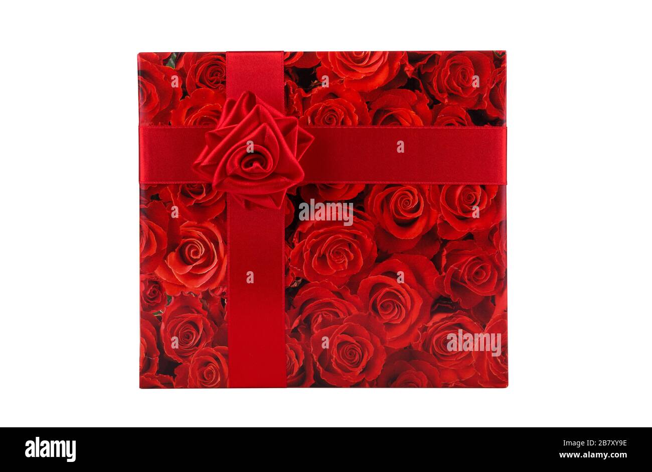 red roses gift box with ribbon on a white background Stock Photo - Alamy