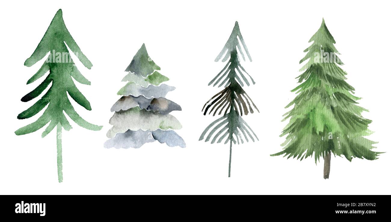 Forest tree logo badge green natural silhouette set Stock Photo - Alamy