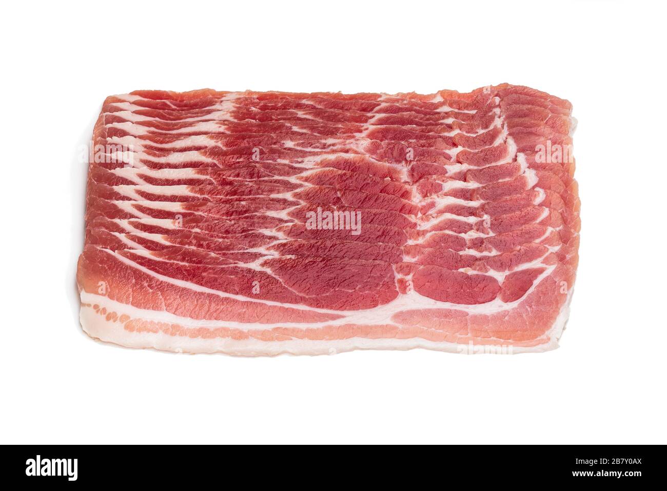 Rows of raw sliced smoked bacon isolated on white Stock Photo - Alamy