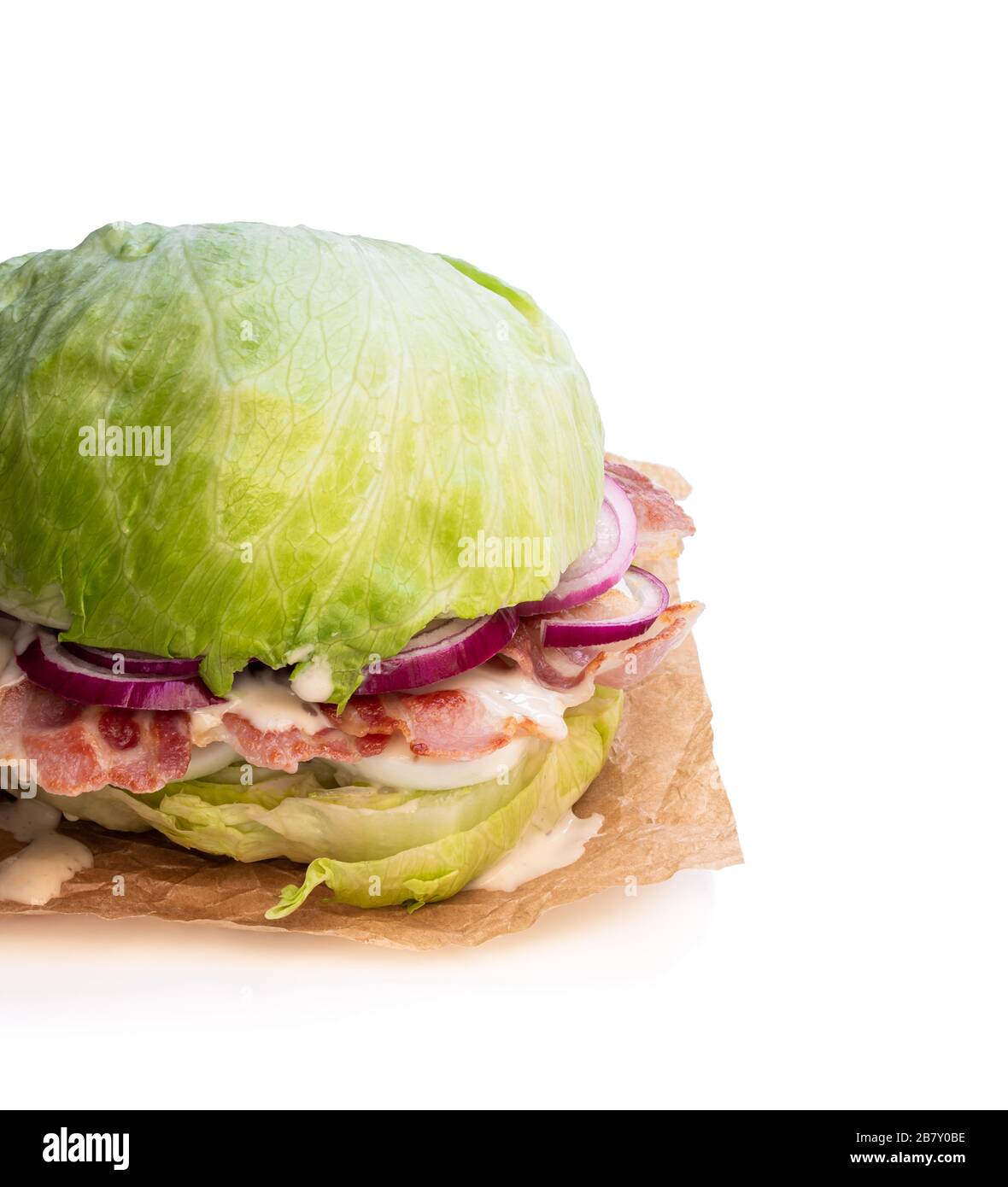 Low calorie burger isolated on white. Organic fresh hamburger concept ...