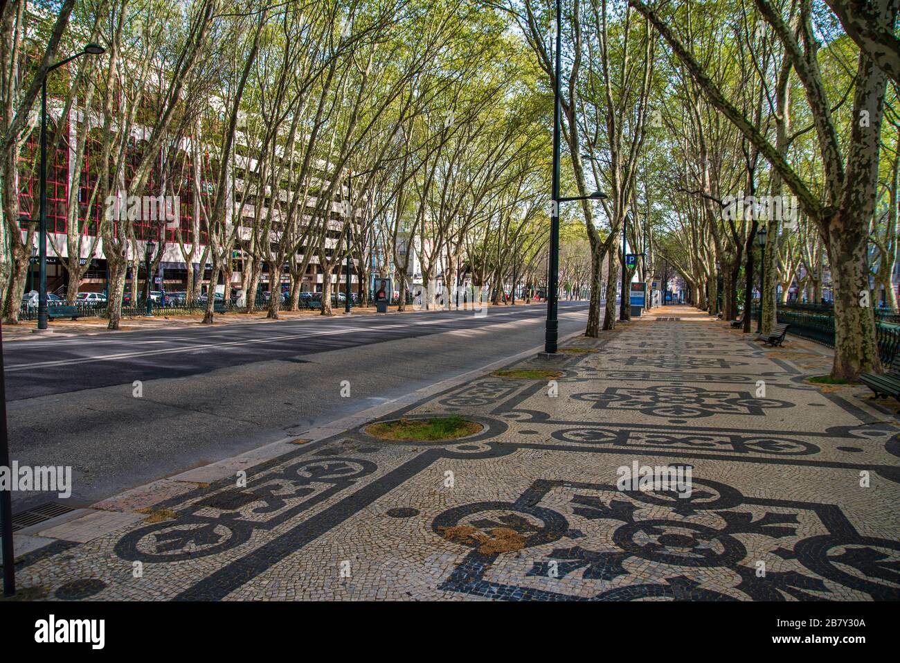 Rare view of Avenida da Liberdade in Lisbon with no traffic or ...