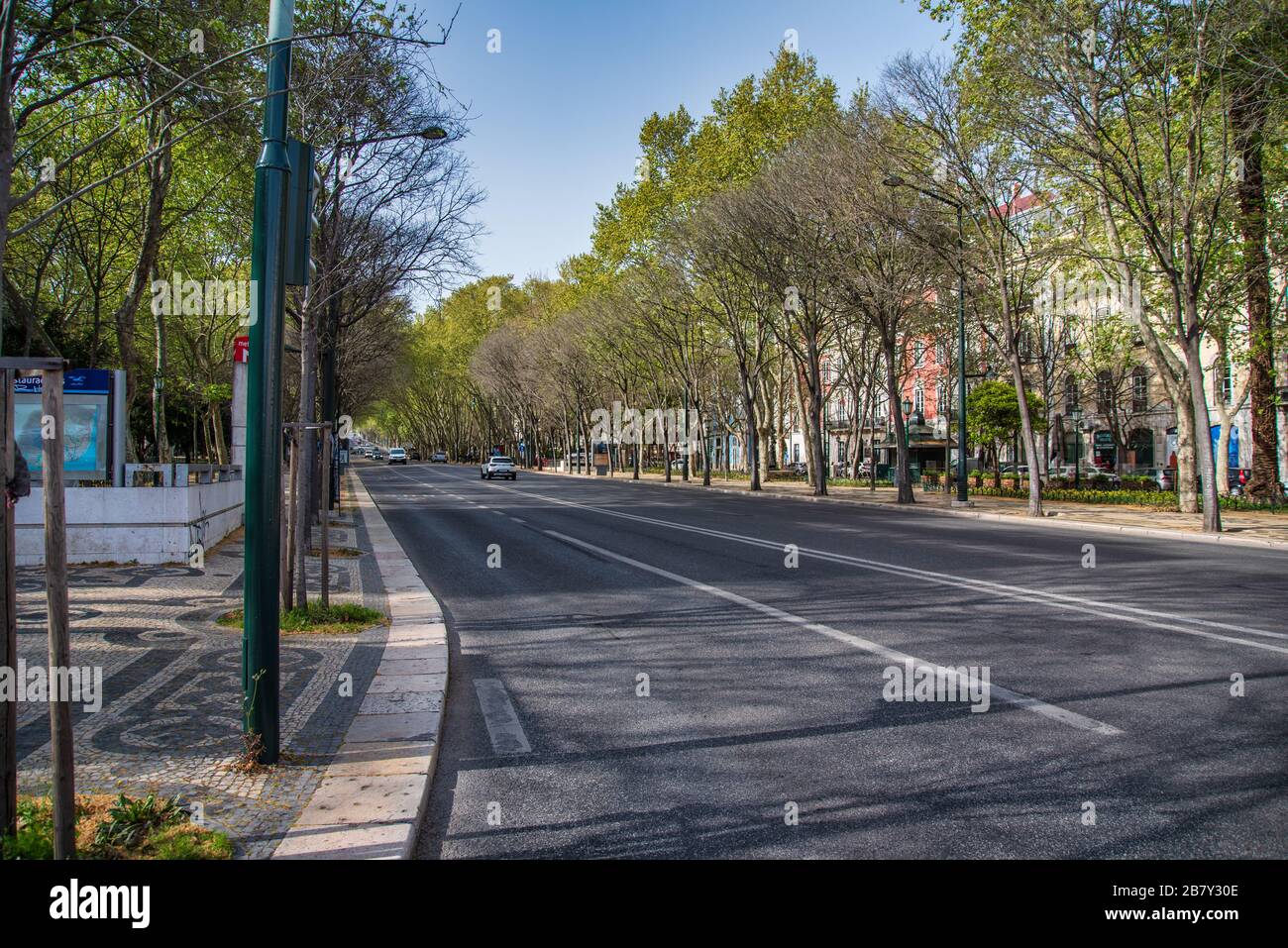 Rare view of Avenida da Liberdade in Lisbon with no traffic or ...