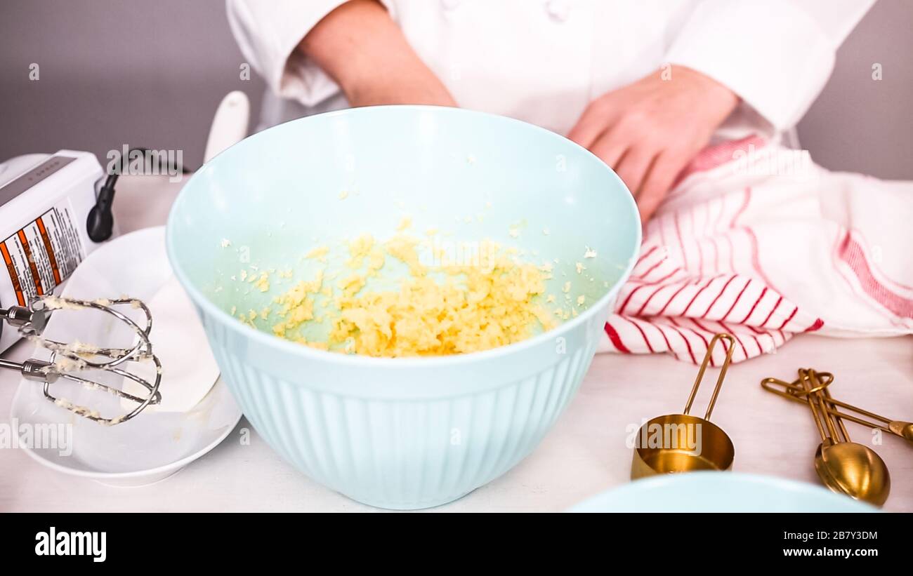 Step by step. Mixing sugar cookies dough in mixing bowl Stock Photo - Alamy