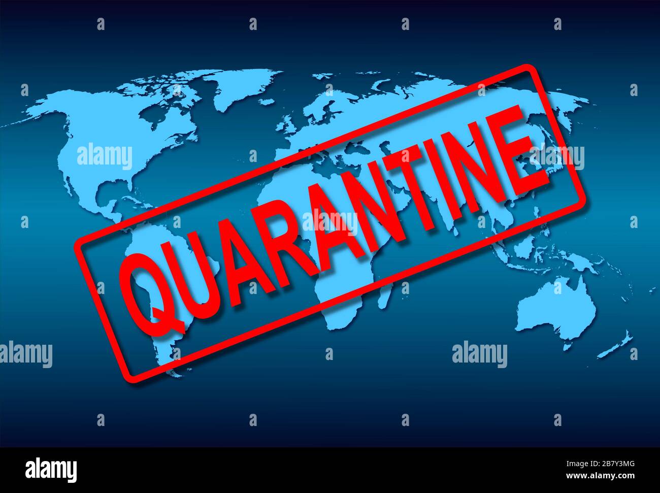 world map with red inscription quarantine as stamp print Stock Photo ...