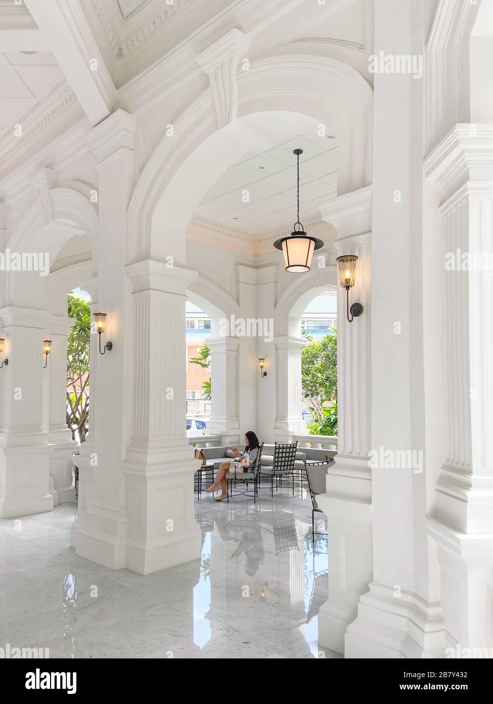 Garden terrace at Raffles Hotel Singapore, Beach Road,Civic District ...