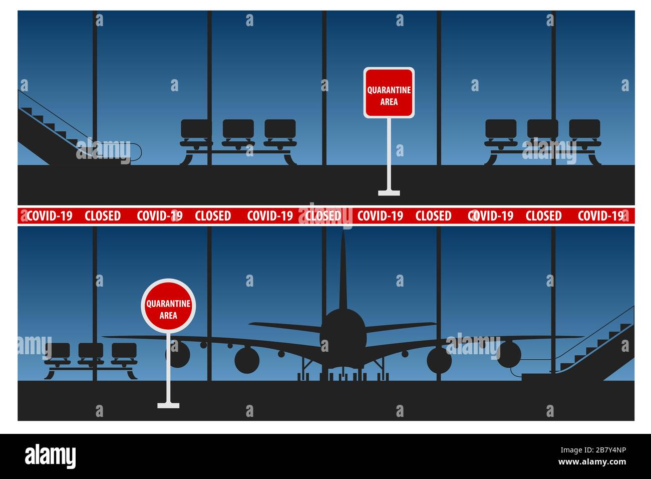 Quarantine area, stop coronavirus epidemic design concept. Airport ...