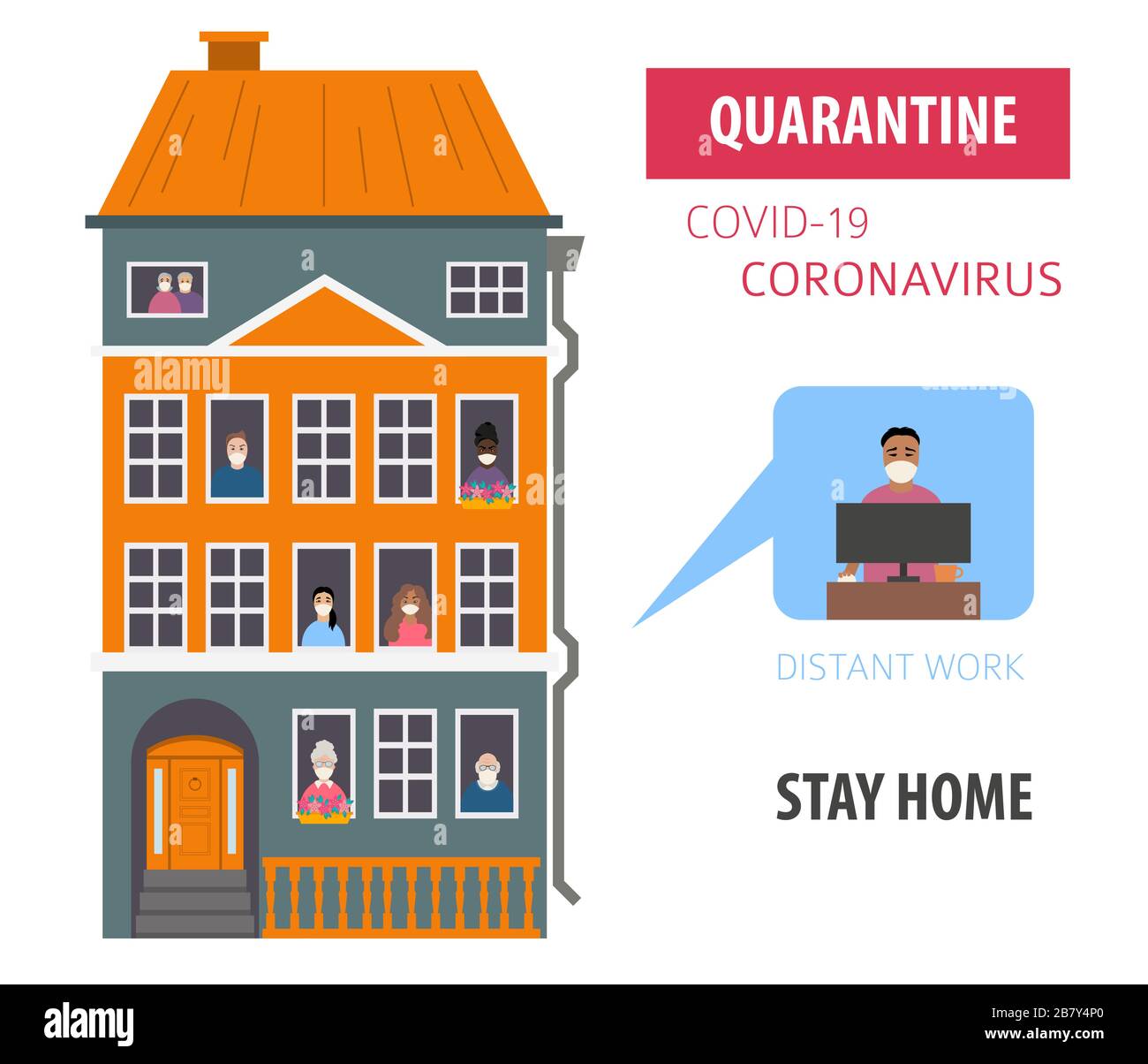 Quarantine, stop coronavirus epidemic design concept. Vector ...