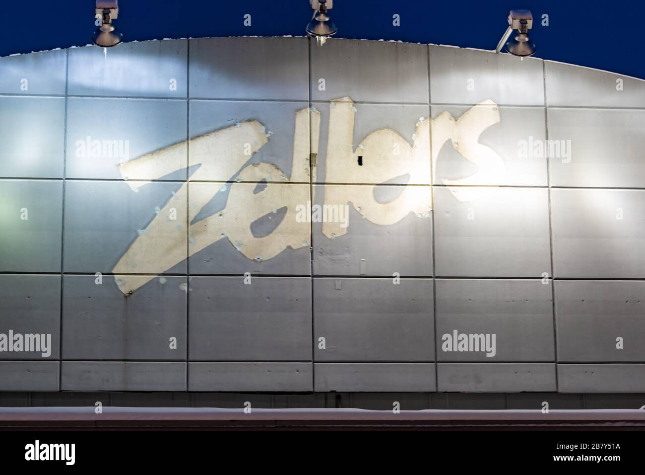 The impression of the sign on the front of the last Zellers department ...