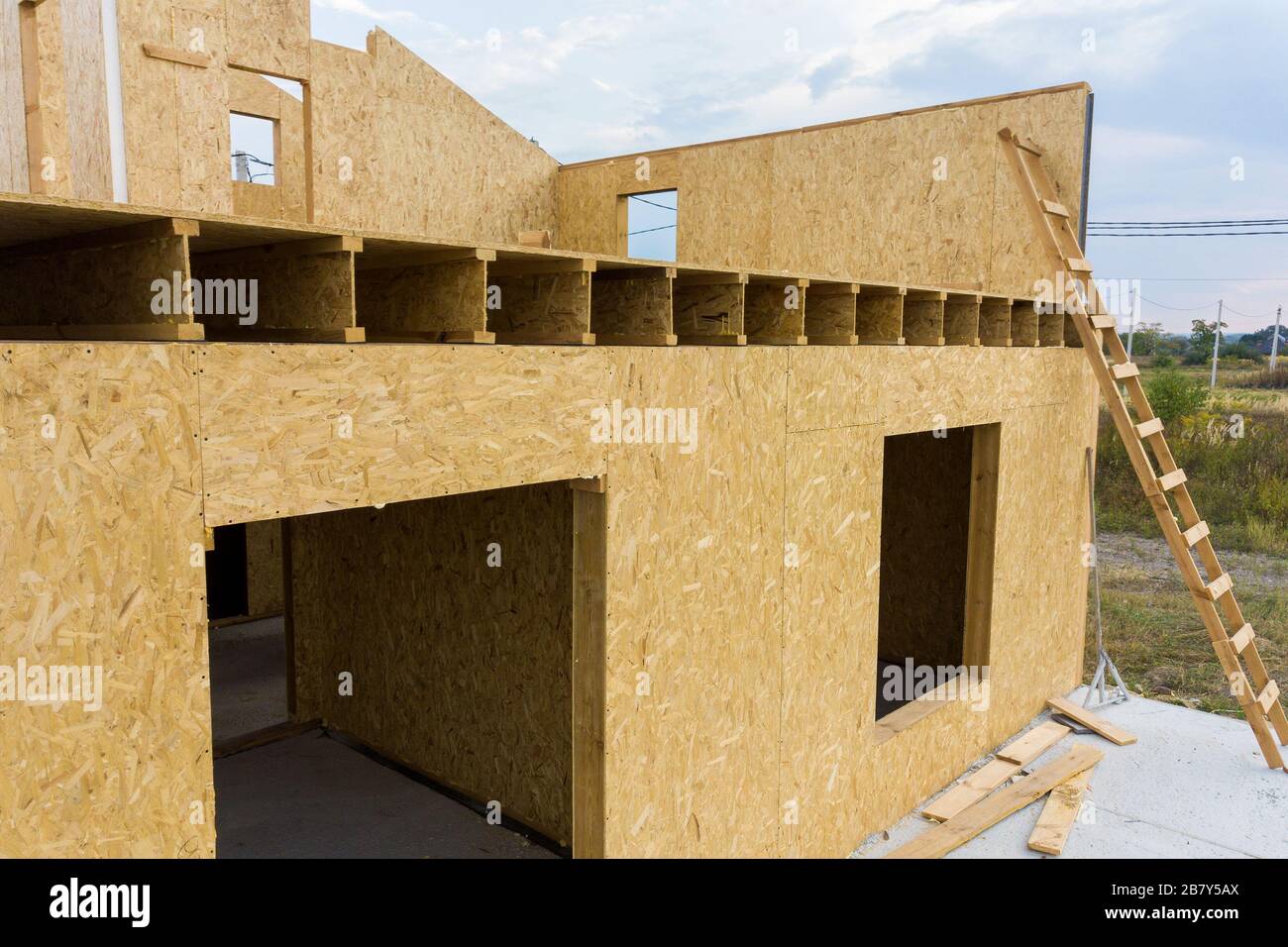 Construction of new and modern modular house. Walls made from composite ...