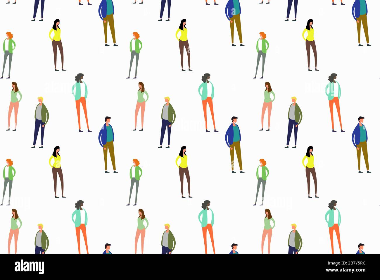 People seamless pattern with set of flat characters, men, women Stock ...