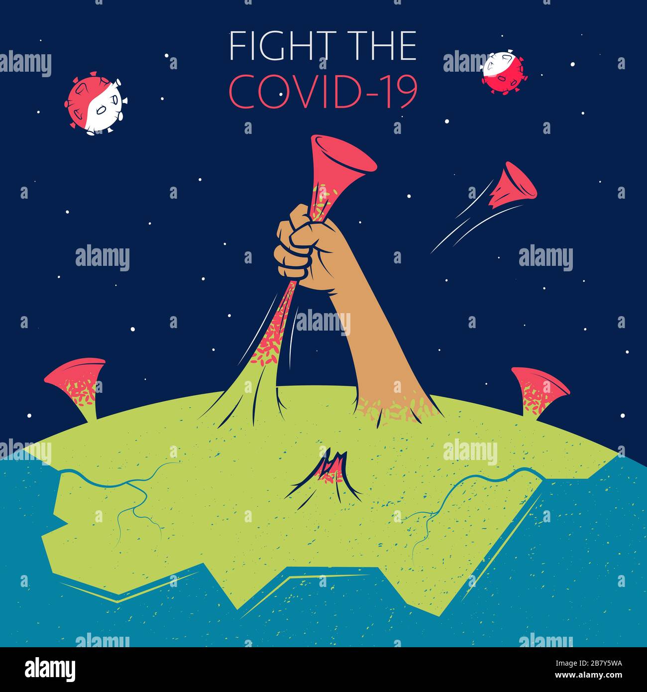 Human hand fight the Coronavirus on Earth poster. Stop coronavirus ...