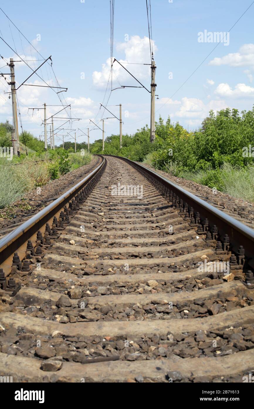 Railway for trains and electric trains Stock Photo - Alamy
