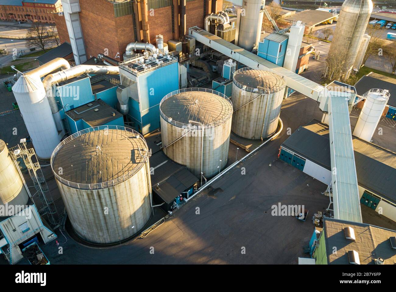 Aerial view of big fuel reservoirs in petroleum industrial zone and ...