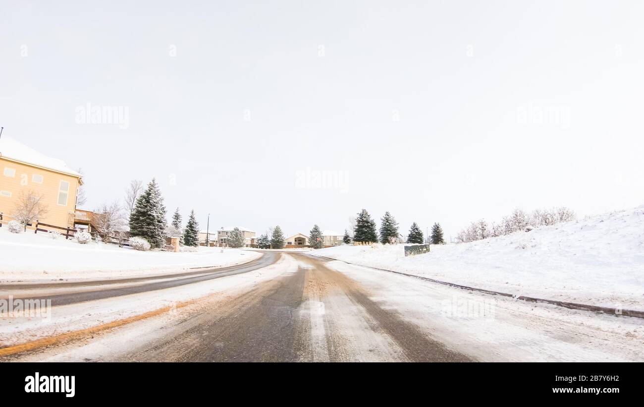 Driving on typical paved roads in a suburban upscale residential ...