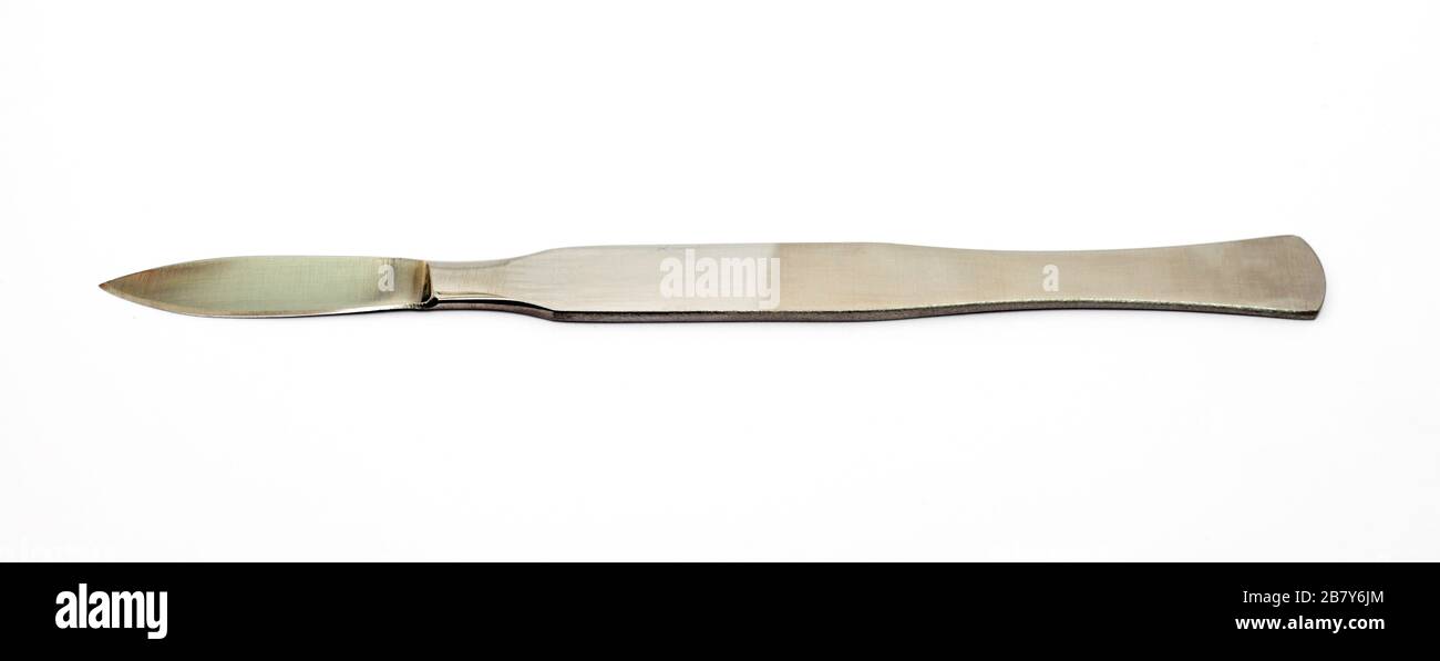 surgical scalpel on a white background close-up isolate Stock Photo - Alamy