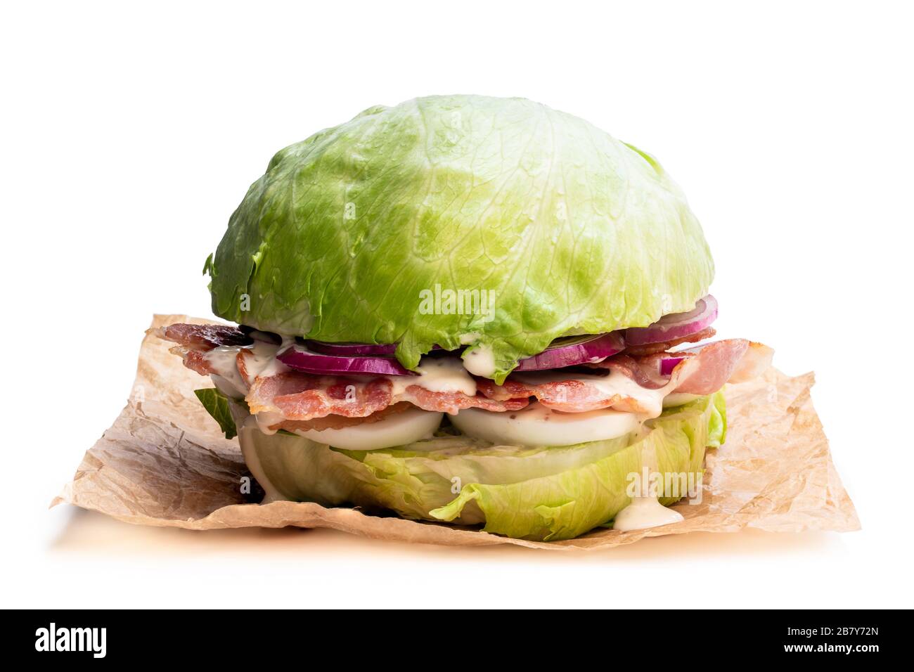 Low calorie burger isolated on white. Organic fresh hamburger concept ...