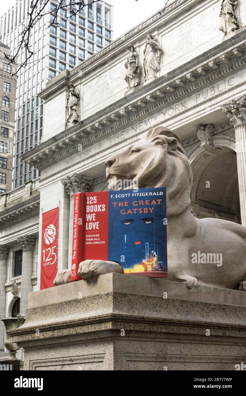 Lion Statue with Book Celebrates 125 Years, New York Public Library ...