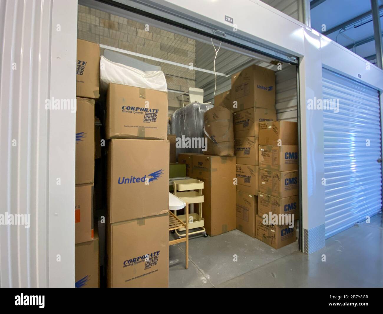 Orlando, FL/USA-3/14/20: An interior of a storage space unit displaying ...