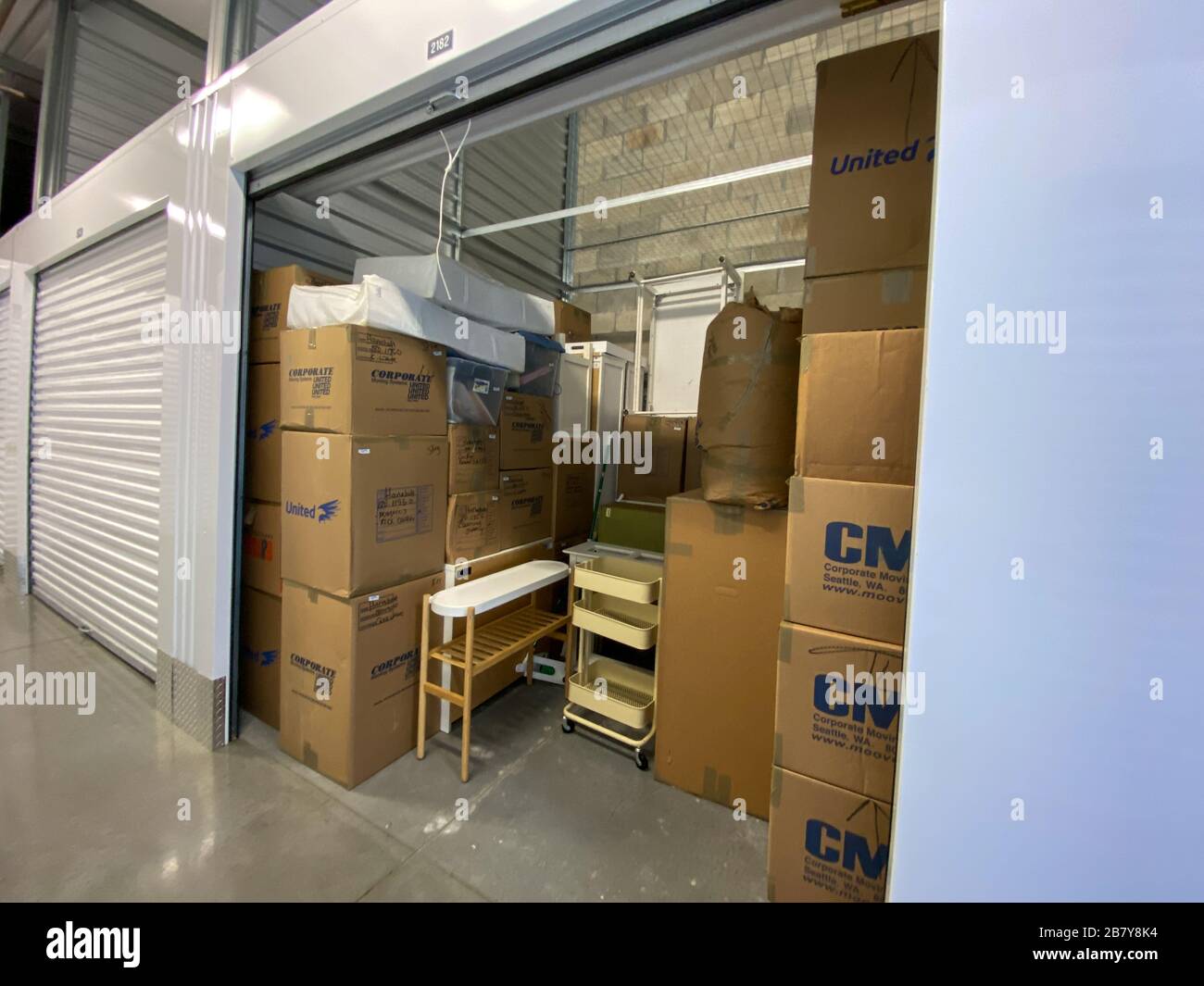 Orlando, FL/USA-3/14/20: An interior of a storage space unit displaying ...