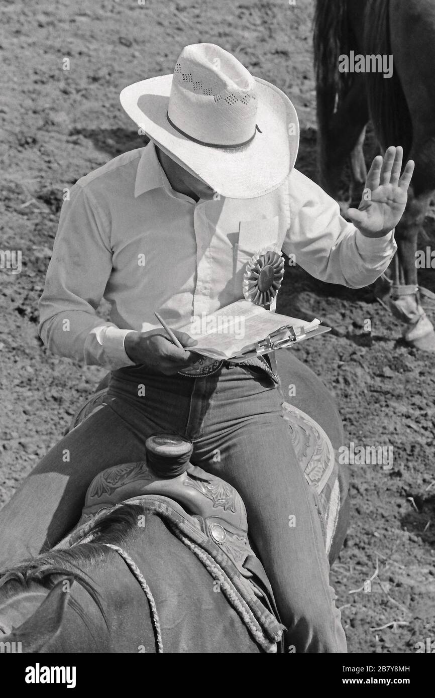 Infield judge at the Drumheller Rodeo,1982, Alberta Canada Stock Photo ...