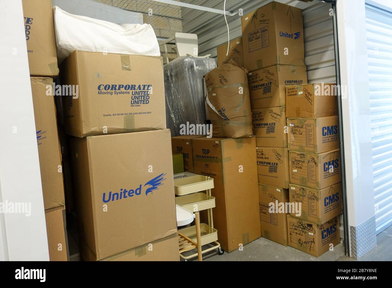 Orlando, FL/USA-3/14/20: An interior of a storage space unit displaying ...