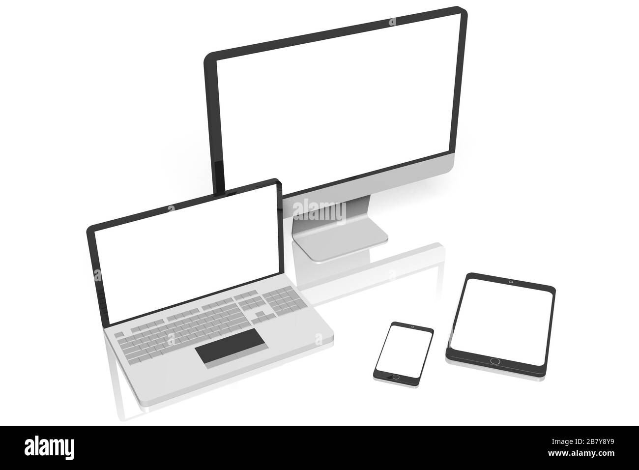 3D laptop, computer, tablet, mobile phone - isolated on white ...