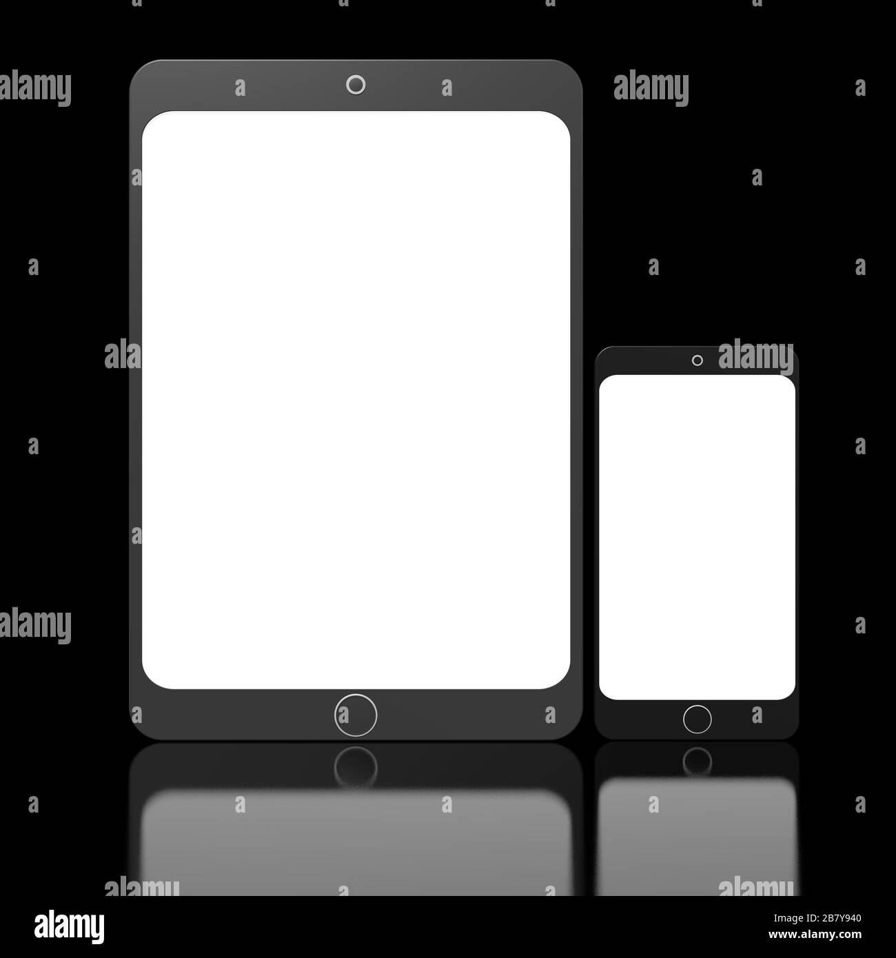 3D mobile phone and tablet - isolated on black background Stock Photo ...