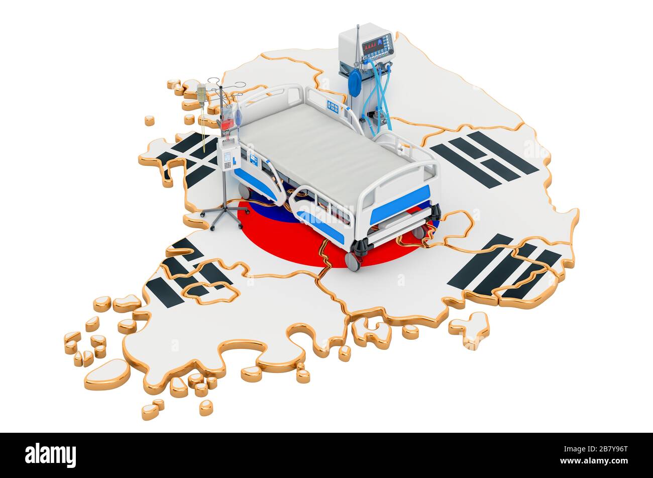 Intensive care unit ICU in South Korea, 3D rendering isolated on white ...