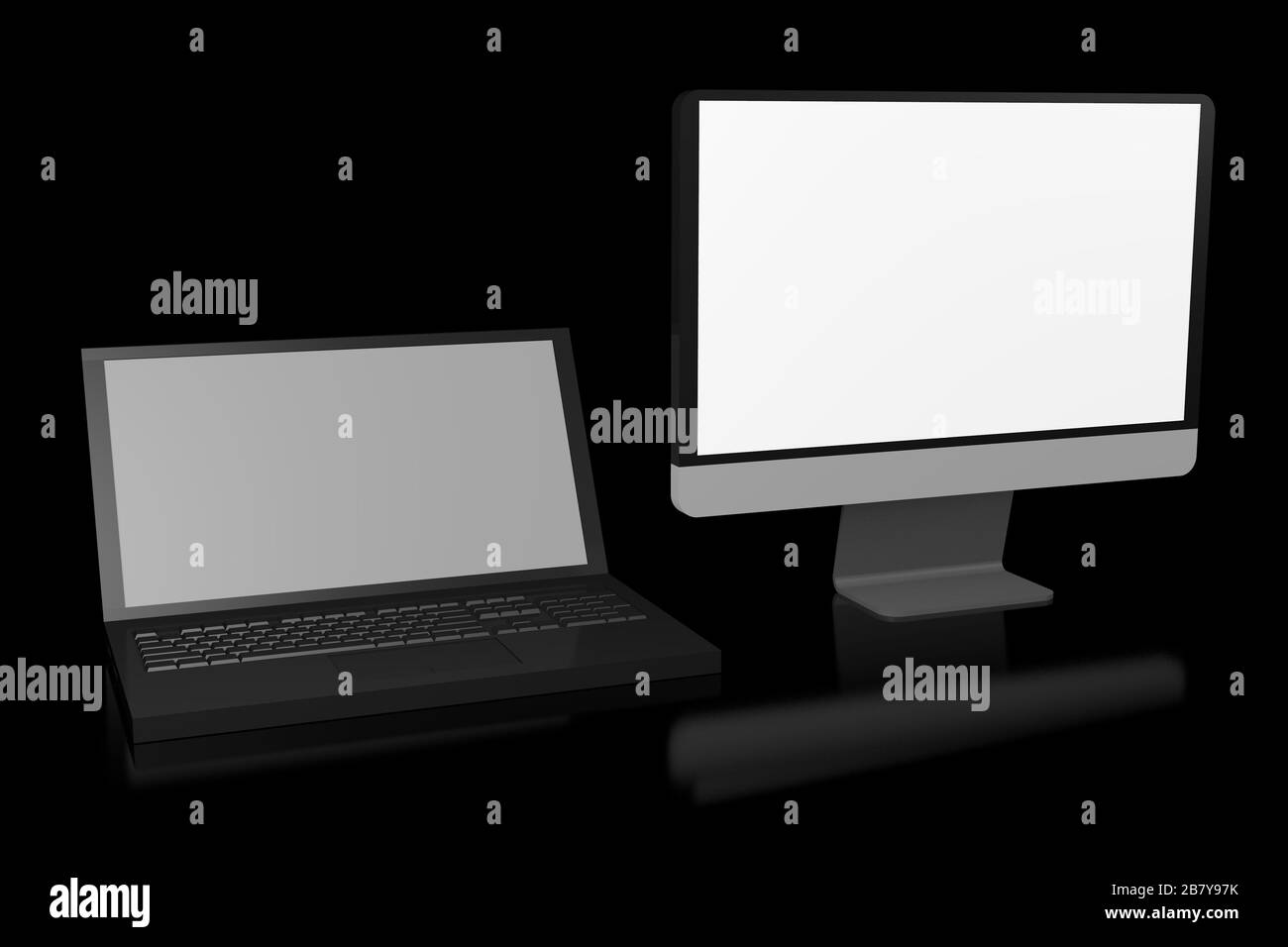 3D computer and laptop - isolated on black background Stock Photo - Alamy