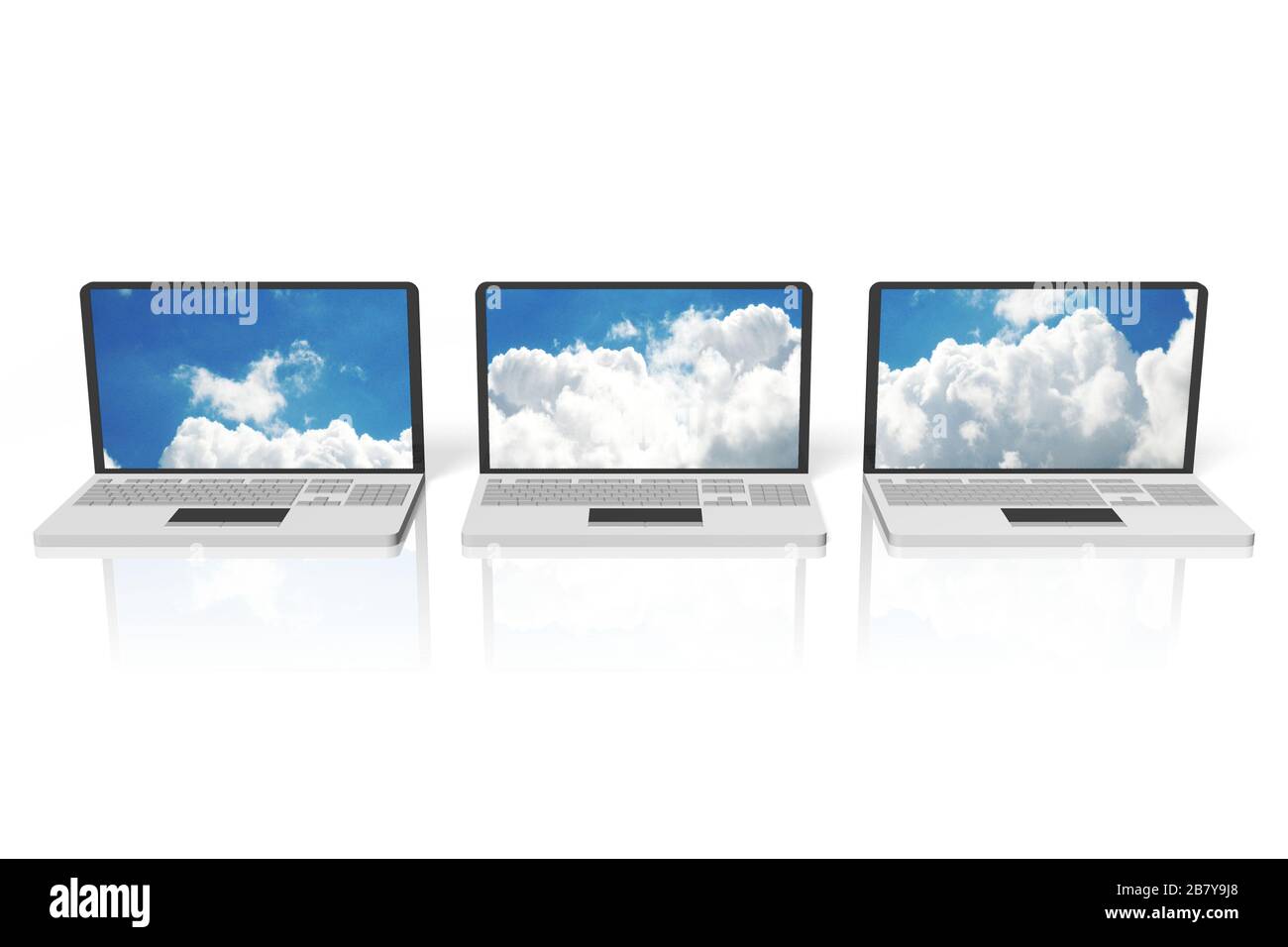3D laptops illustration, sky on screens Stock Photo - Alamy
