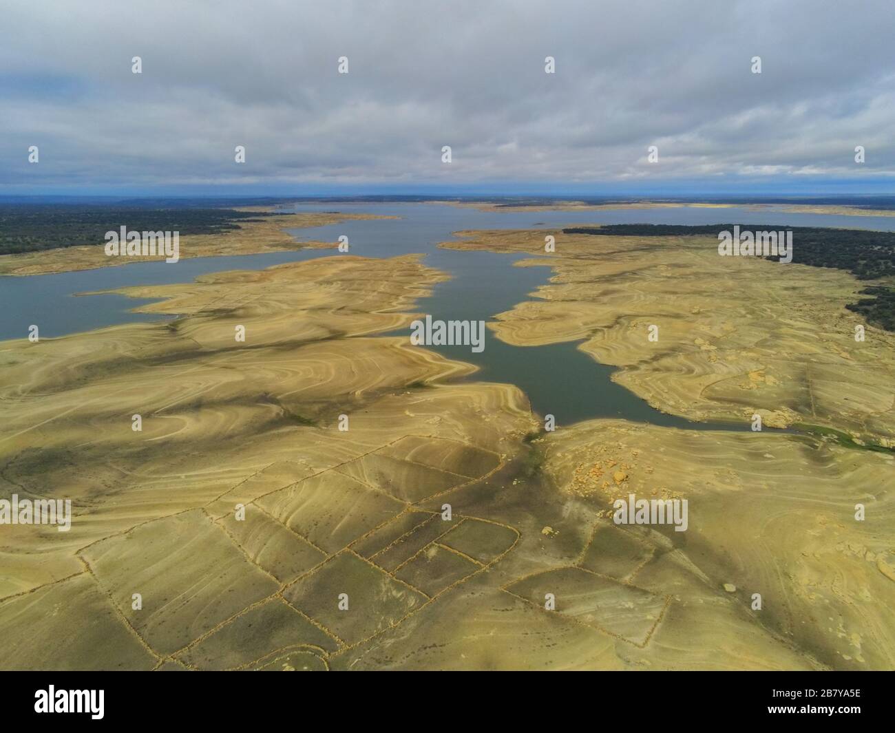 Aerial shot of empty fields near a river in Salamanca, Spain Stock ...