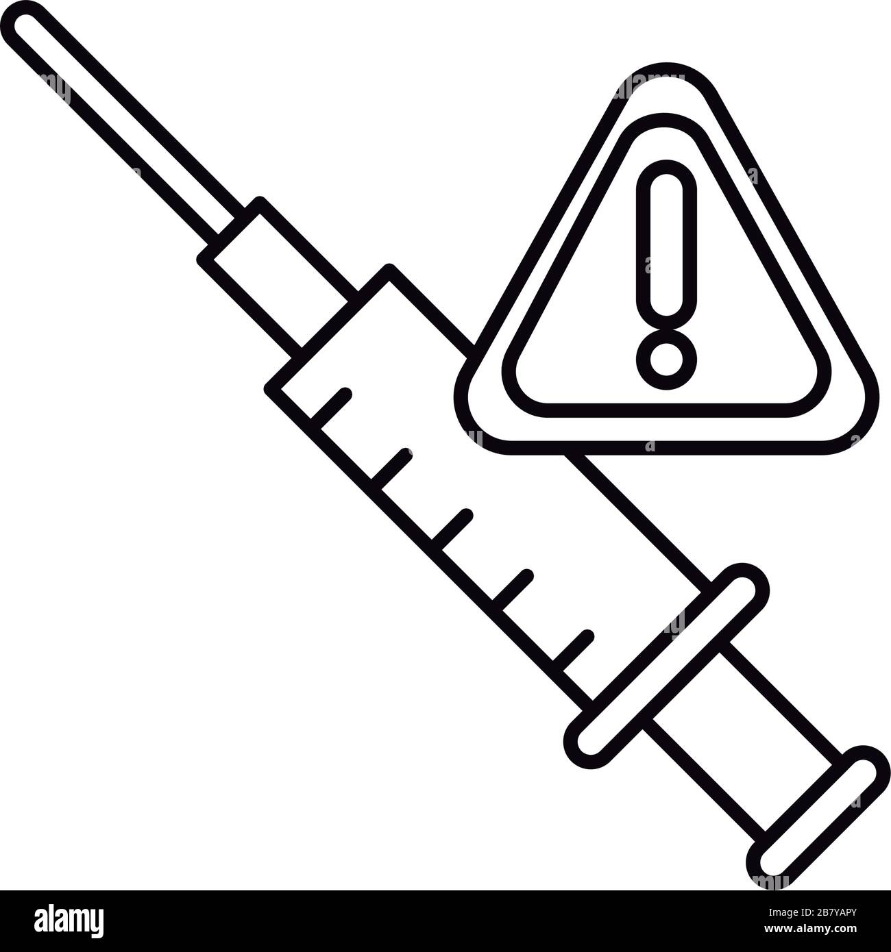 medical syringe and warning symbol, line style icon vector illustration ...
