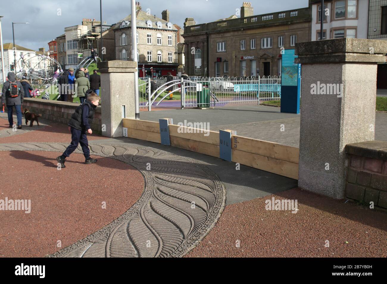 Morecambe Bay flood defence, just as the Coronavirus takes over Stock ...