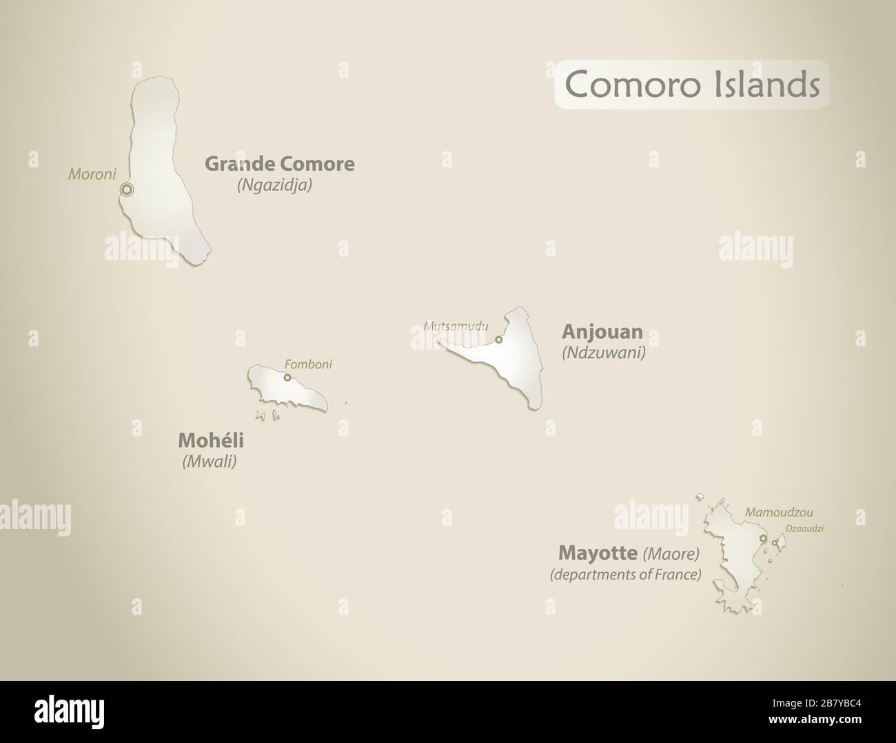 Comoro Islands map, old paper background vector Stock Vector Image ...
