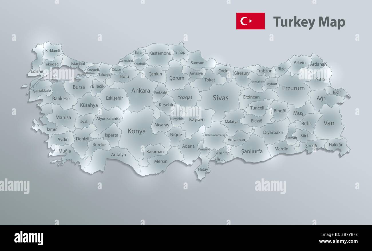 Turkey map and flag, administrative division, separates regions and ...