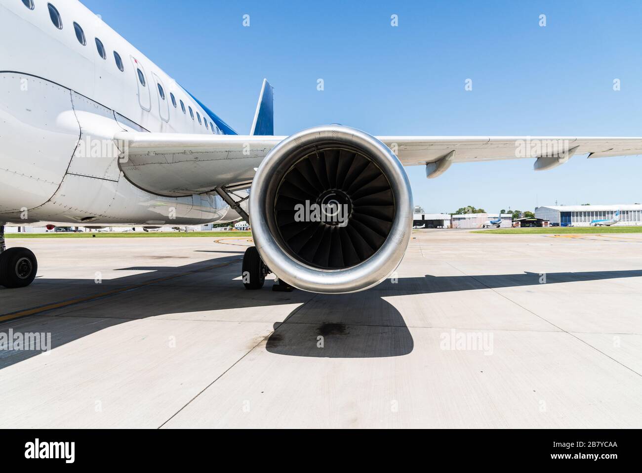 Engine and a wing of an aircraft plane. Airline and travelling concept ...