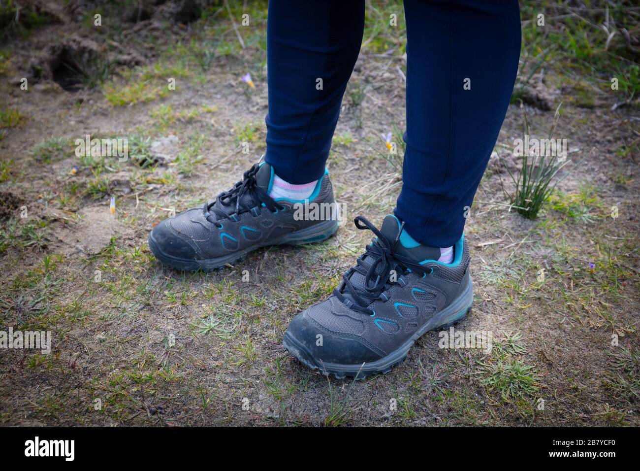 Closeup of a person's feet wearing hiking boots in nature Stock Photo ...