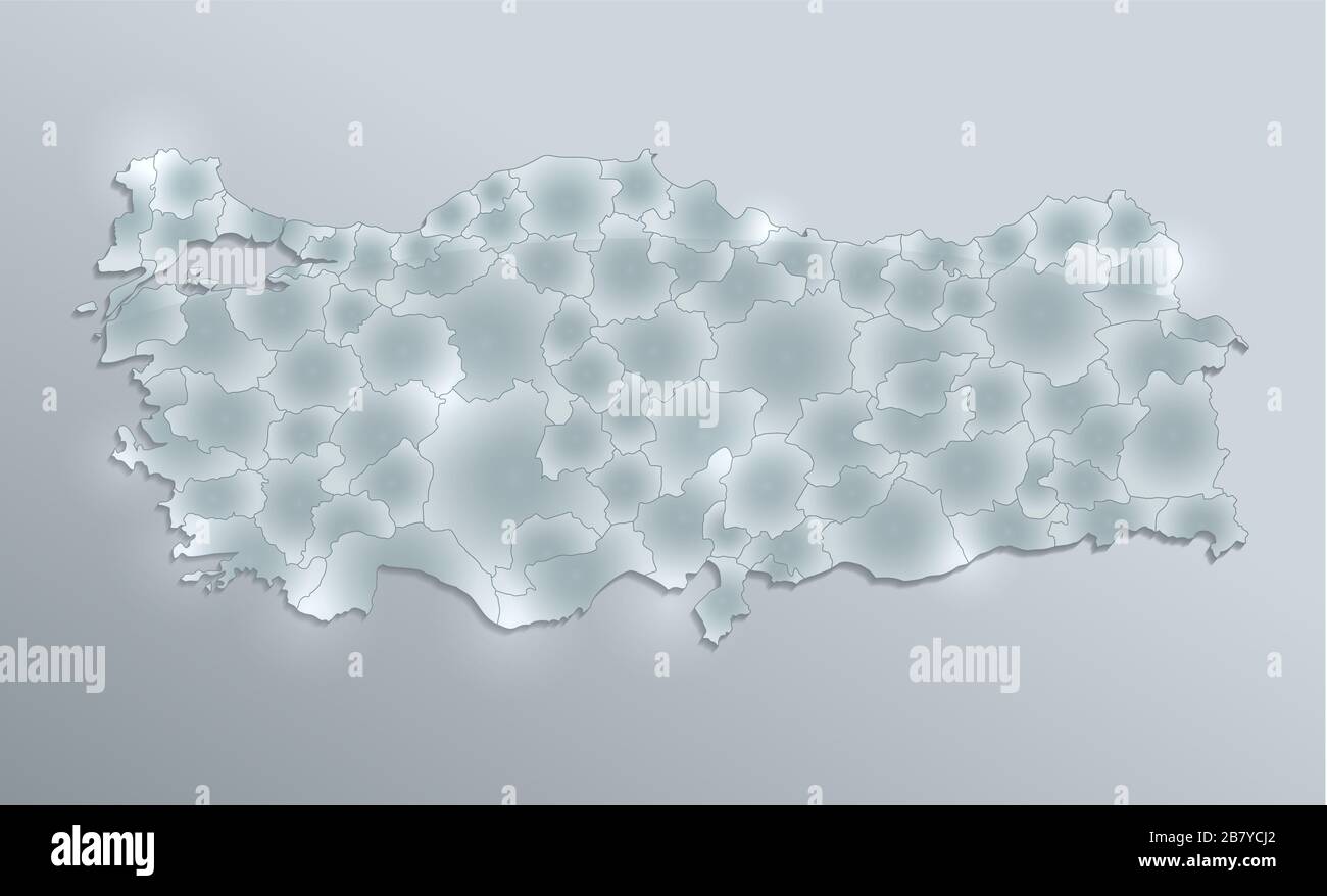 Turkey map, administrative division, separates regions, design glass ...