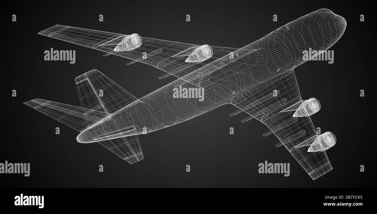 3D jet plane - wireframe - great for topics like engineering etc Stock ...
