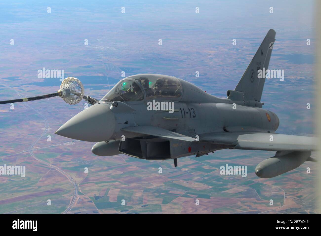 A Spanish Air Force Eurofighter Typhoon with the 11th Wing receives ...