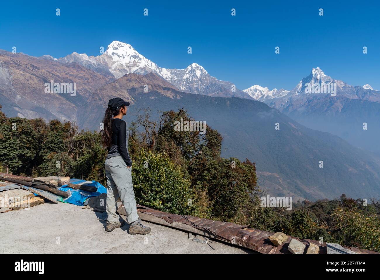 Beautiful swinging bridge across Ulleri during Poonhill Annapurna hike ...