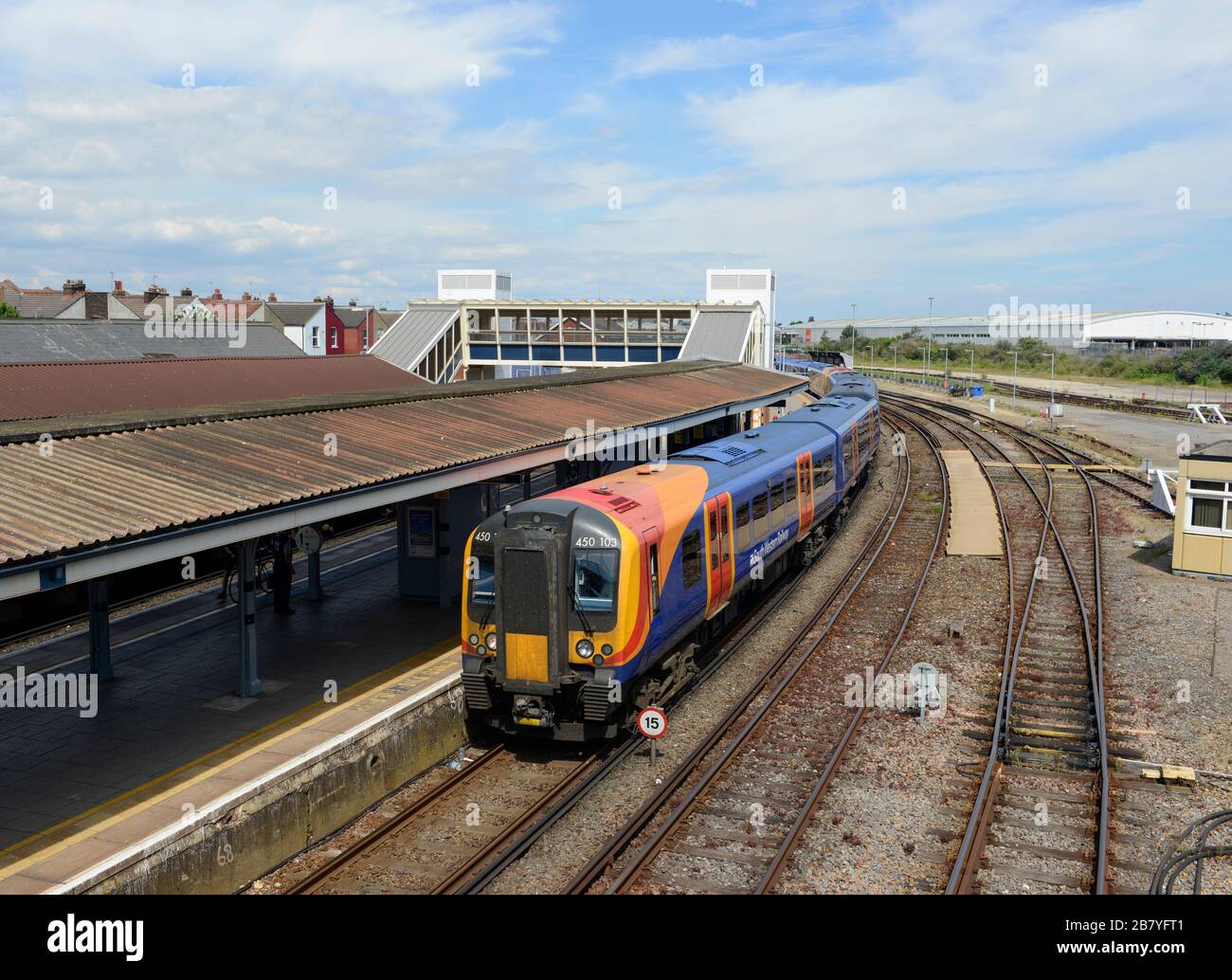 A Southwestern railways electric train waits at the station in Fratton ...