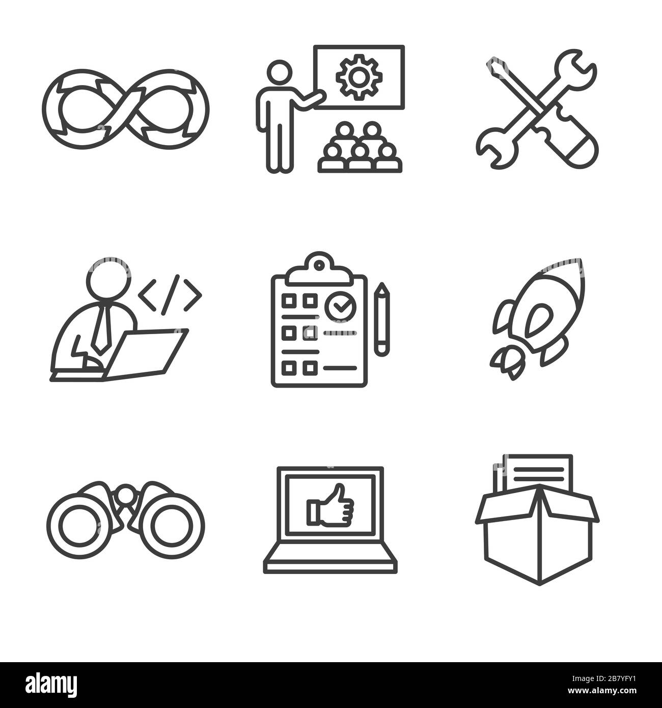 Development Operations and Life Cycle - DevOps Icon with process, build ...