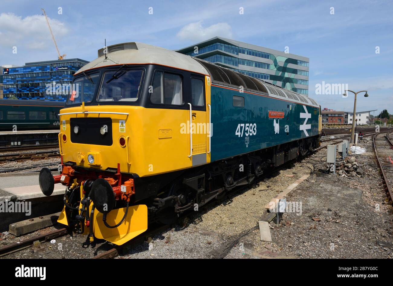 A class 47 diesel locomotive in an old livery from the 1980's parked at ...