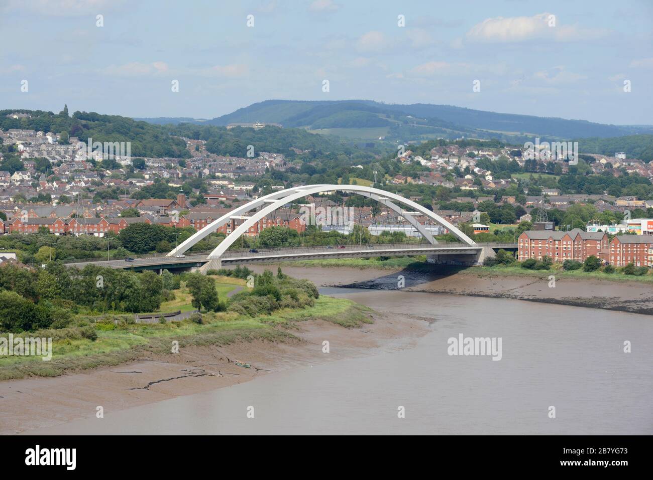 View of the city bridge in Newport, Wales, UK, crossing the river Usk ...