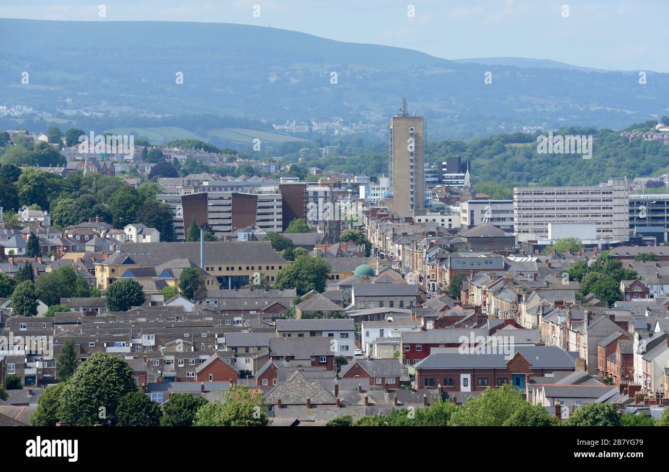 View of the city of Newport, Wales, UK, from the top of the famous ...