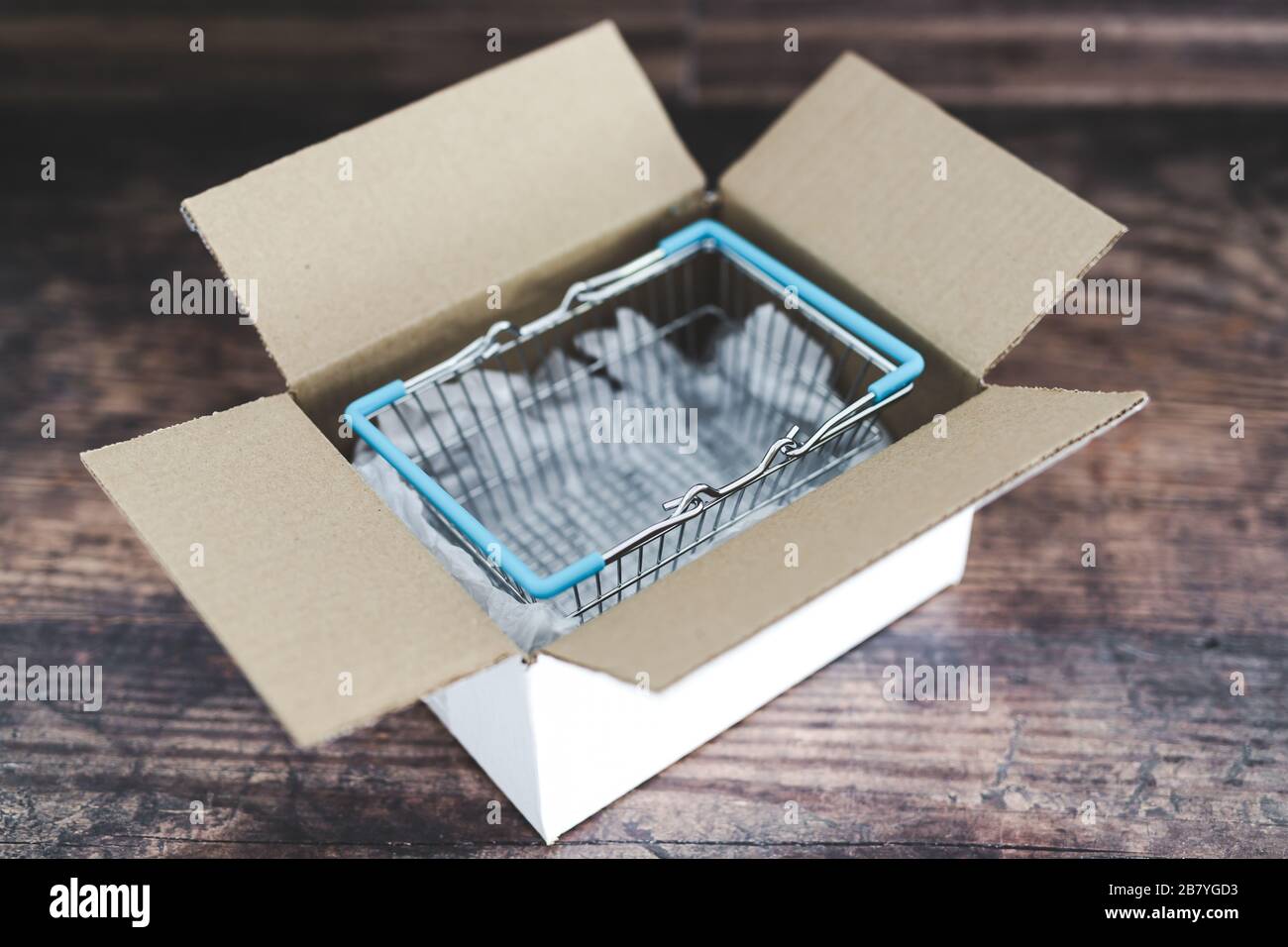 concept of home delivery of groceries and online shopping, open parcel ...