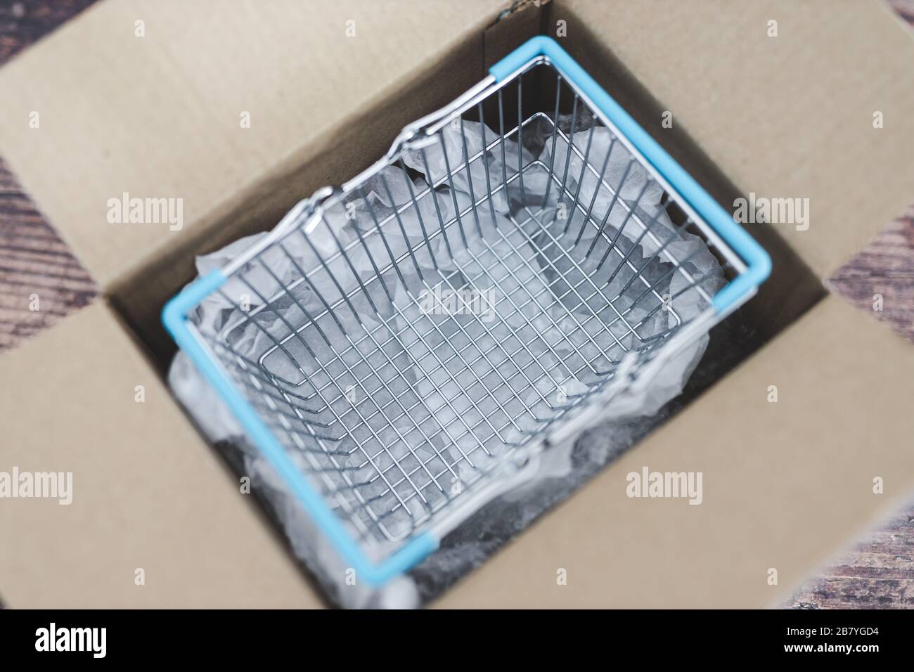 concept of home delivery of groceries and online shopping, open parcel ...